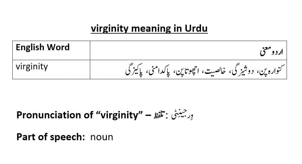 virgin meaning in Urdu with examples and pronunciation