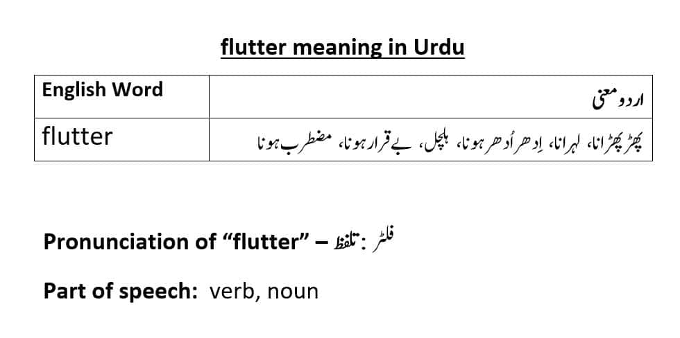 flutter meaning in Urdu with examples and pronunciation