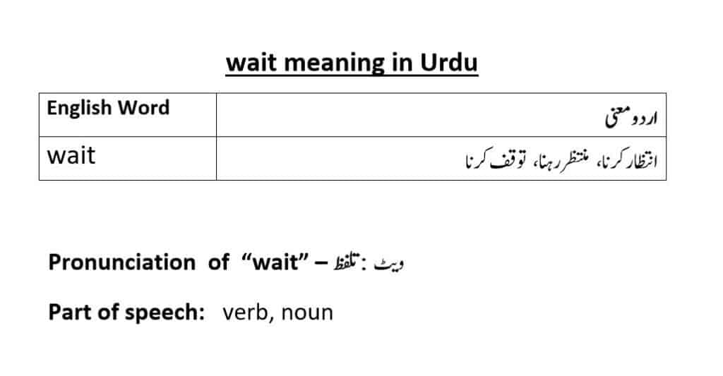 wait meaning in Urdu and await meaning with example sentences